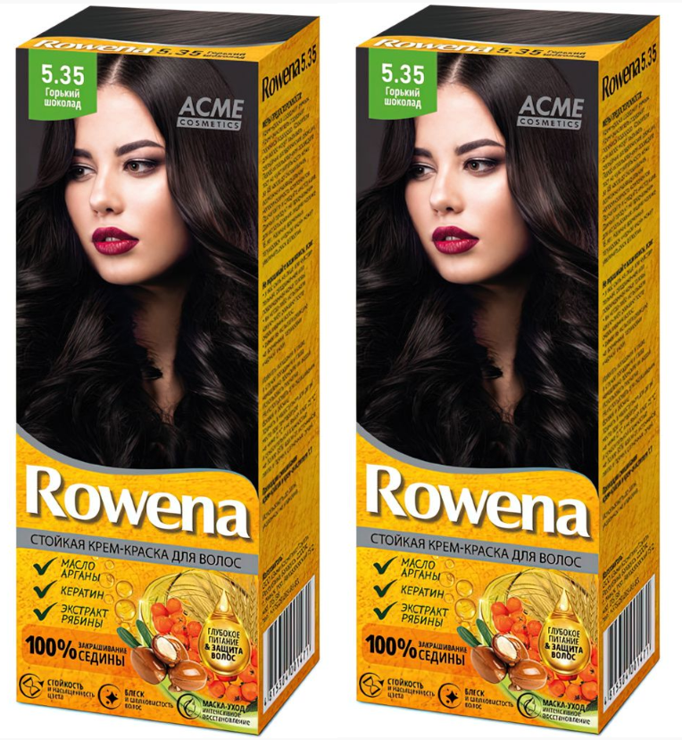 Стойкая крем-краска для волос Rowena, тон 5.35 горький шоколад, 115 мл, 2 шт.