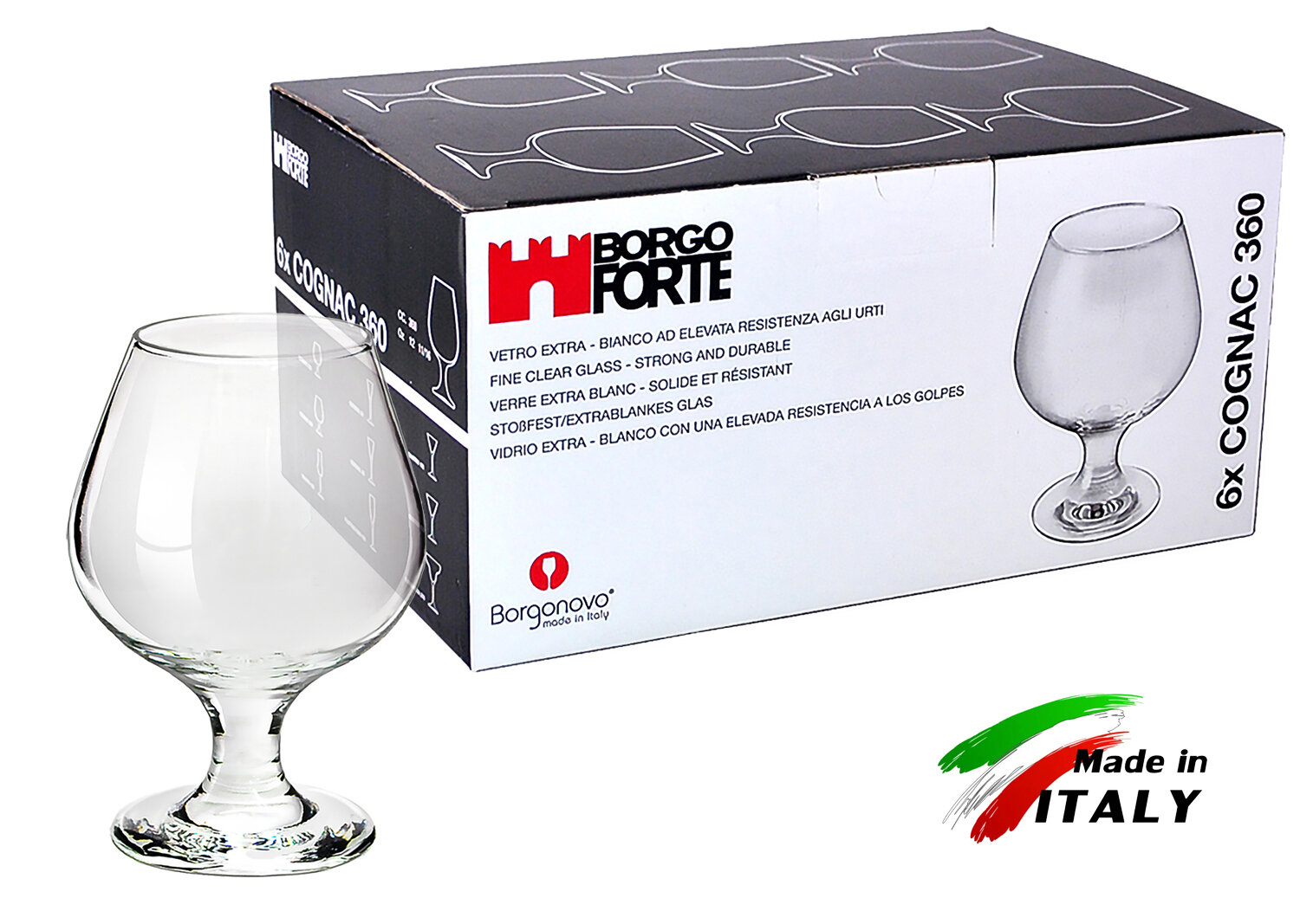 Набор бокалов стеклянных для коньяка / подарочный набор для крепких алкогольных напитков 360 мл, 6 шт. Borgonovo