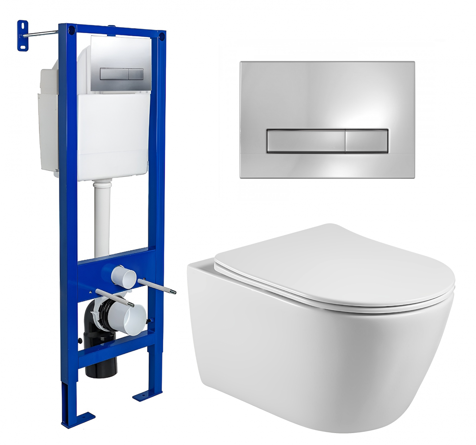 Комплект 3 в 1 инсталляция Berges Wasserhaus Atom Line 410 + Унитаз подвесной Акватек Вега AQ1905-00 + кнопка хром