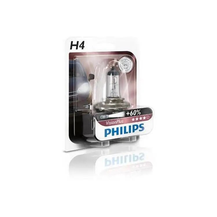 Лампа галогеновая H4 VisionPlus +60% 12V 60/55W P43t-38 B1 PHILIPS - 12342VPB1
