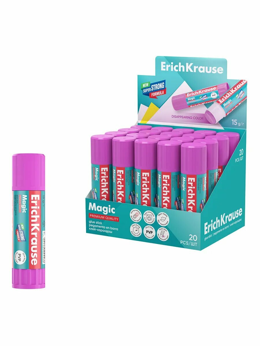 Клей-карандаш "Magic", обесцвеч, 15г (в уп из 2 шт)