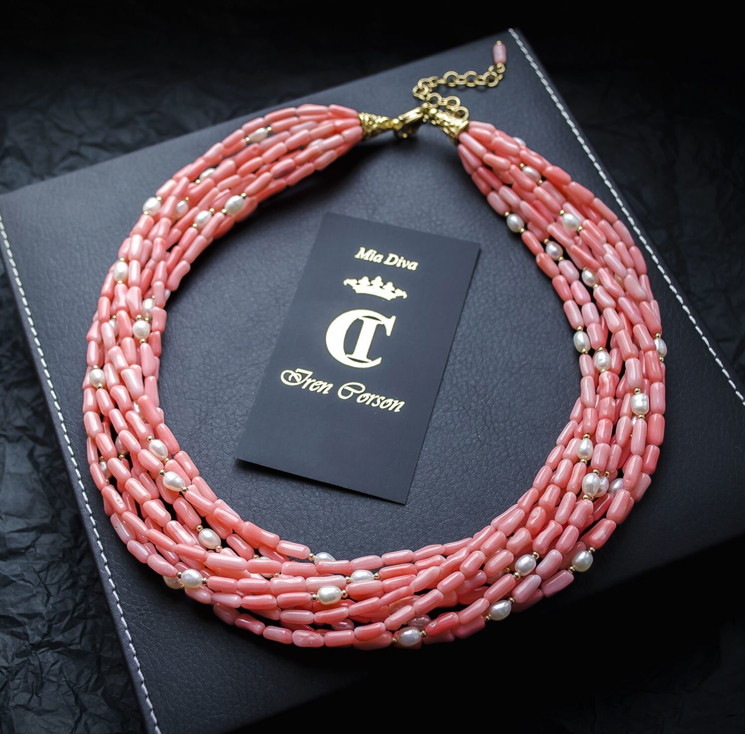 Колье, жемчуг пресноводный, коралл