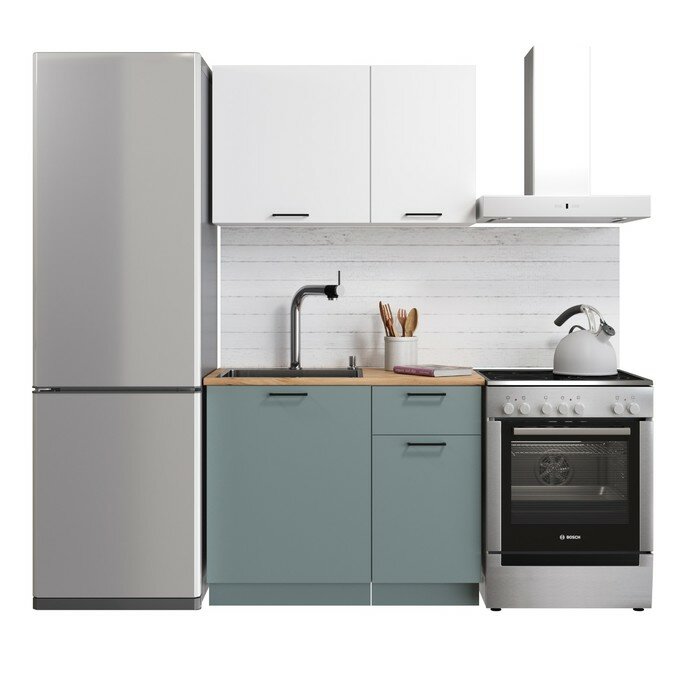 Кухонный гарнитур прямой для маленькой кухни Simple, без столешницы, 1000 мм, цвет белый/пыльный зелёный