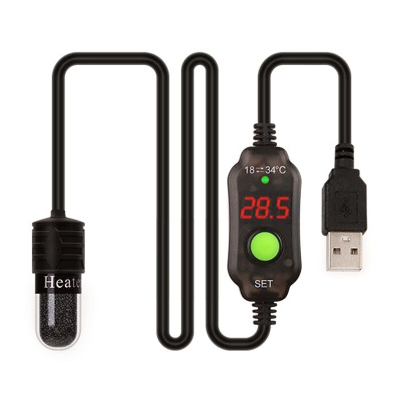 Мини-аквариумный обогреватель Fish for Tank Погружной обогреватель USB Зарядка Дисплей температуры Регулируемый диапазон 64,4-93,2 ° F