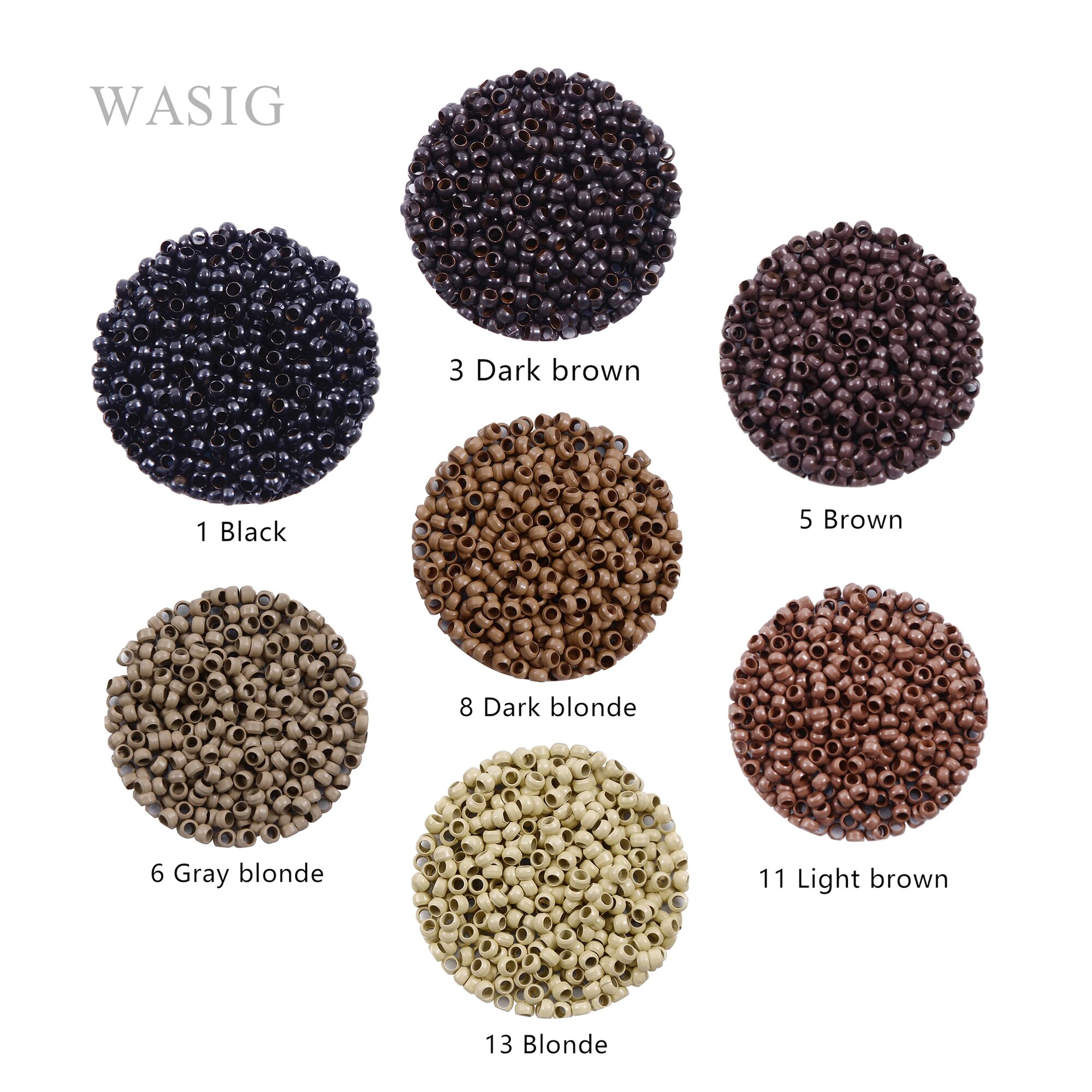 WASIG Микрокольца для наращивания волос медные 2,5 мм 500 шт 7 цветов 1 Black