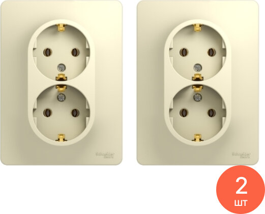 Розетка силовая штепсельная Systeme Electric / Систем Электрик Glossa, 16А 250В IP20 бежевый, с заземляющим контактом GSL000224 / электрооборудование (комплект из 2 шт)