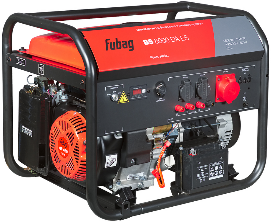Генератор бензиновый FUBAG BS 8000 DA ES (641088) Максимальная мощность - 9,5 кВа Номинальная мощность - 7,5 кВт Выходное напряжение - 220 В, 380 В
