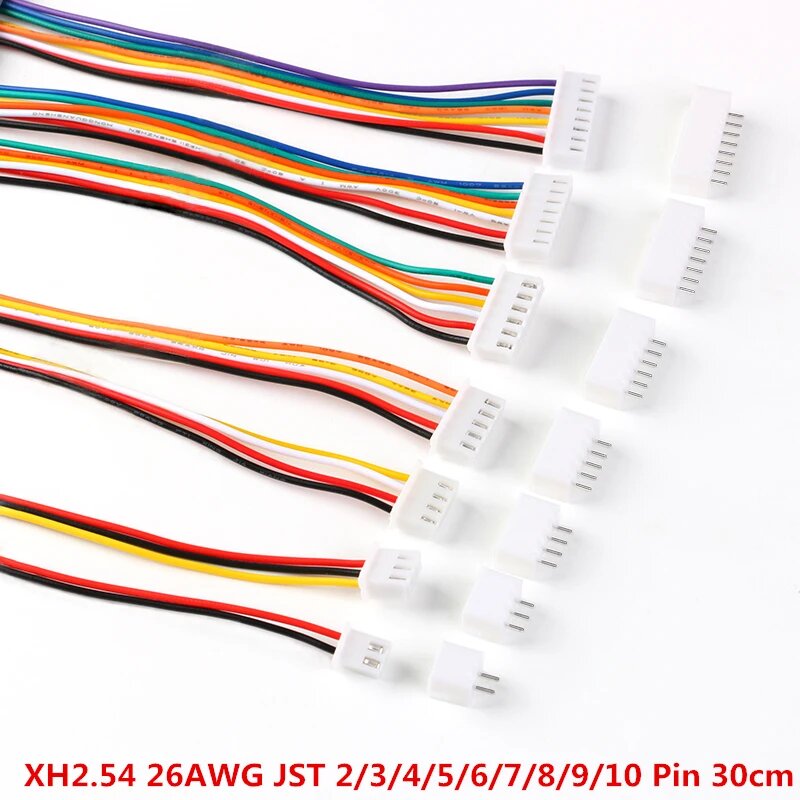 Комплект разъемов JST XH2.54 Your Cee 2/3/4/5/6/7/8/9/10 Pin 300 мм 26AWG 10 Sets 2P