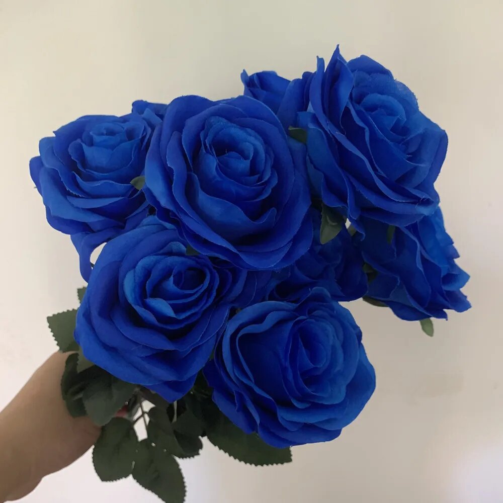 Голубые искусственные розы из шелка, 9 штук, Цвет: 3