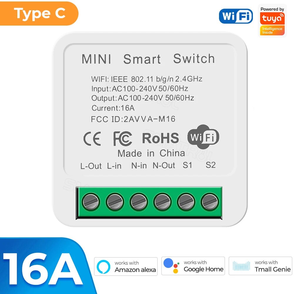 SMATRUL Tuya WiFi мини-выключатель 16A Type C