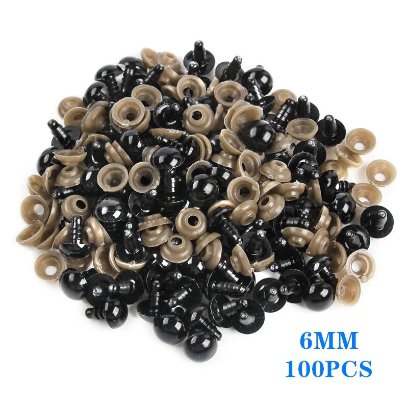 100 шт. глаз для кукол пластик черные 6-14 мм 100PCS 6mm