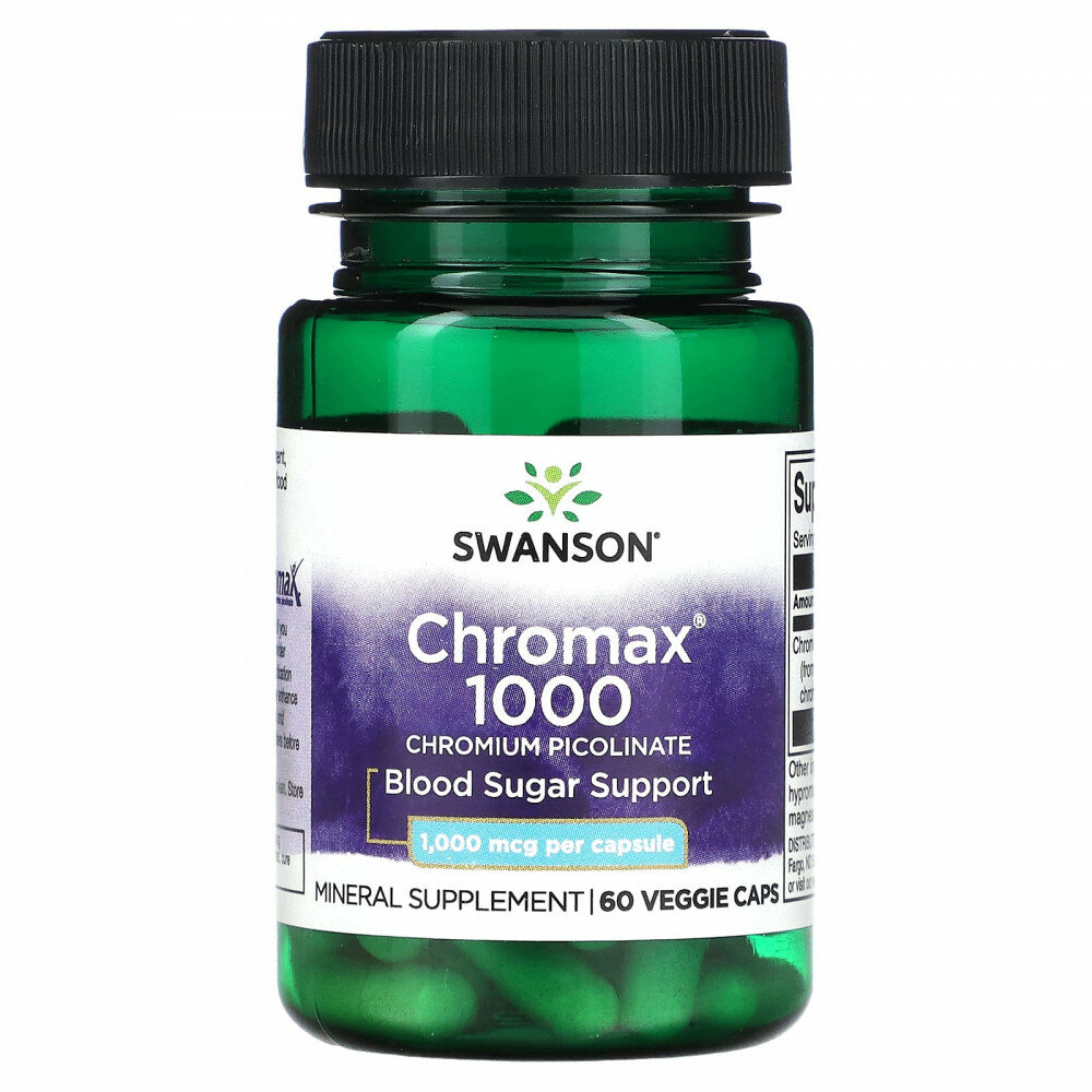 Swanson, Chromax® 1000, пиколинат хрома, 1000 мкг, 60 растительных капсул