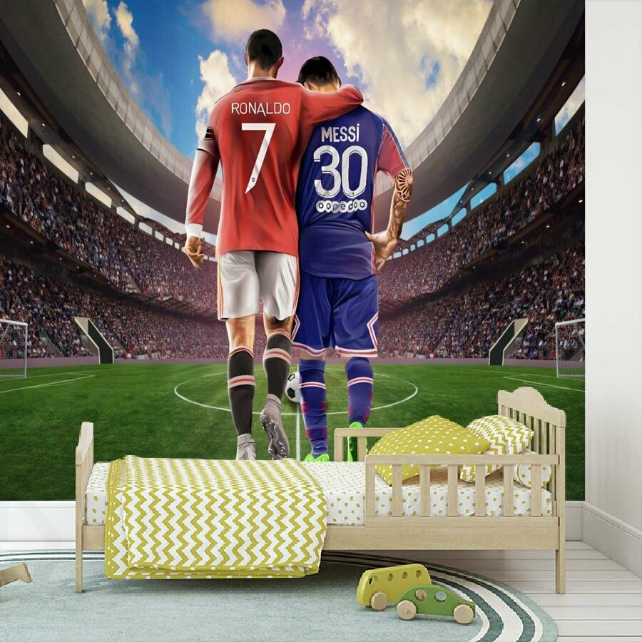 Фотообои Рональдо и Месси на стадионе 14-1034-S-Холст 270 x 200 см (ВхШ) Бесшовные, флизелиновые, влагостойкие обои