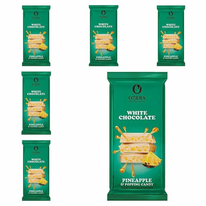 O'Zera Шоколад, Ананас и взрывная карамель, белый, 90 гр, 6 уп.