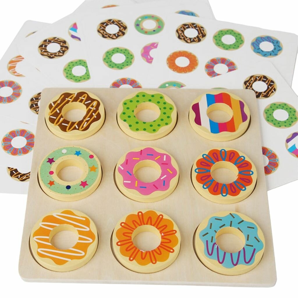 (1 коробка) Деревянная игрушка-головоломка для раннего детского образования с распознаванием цвета, подходящая для пончиков