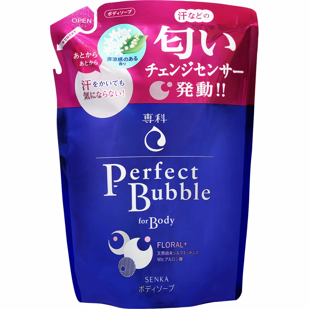 SHISEIDO Гель для душа Senka Perfect Bubble с гиалур кисл и коллаген ар ландыш жасмин 350мл см уп