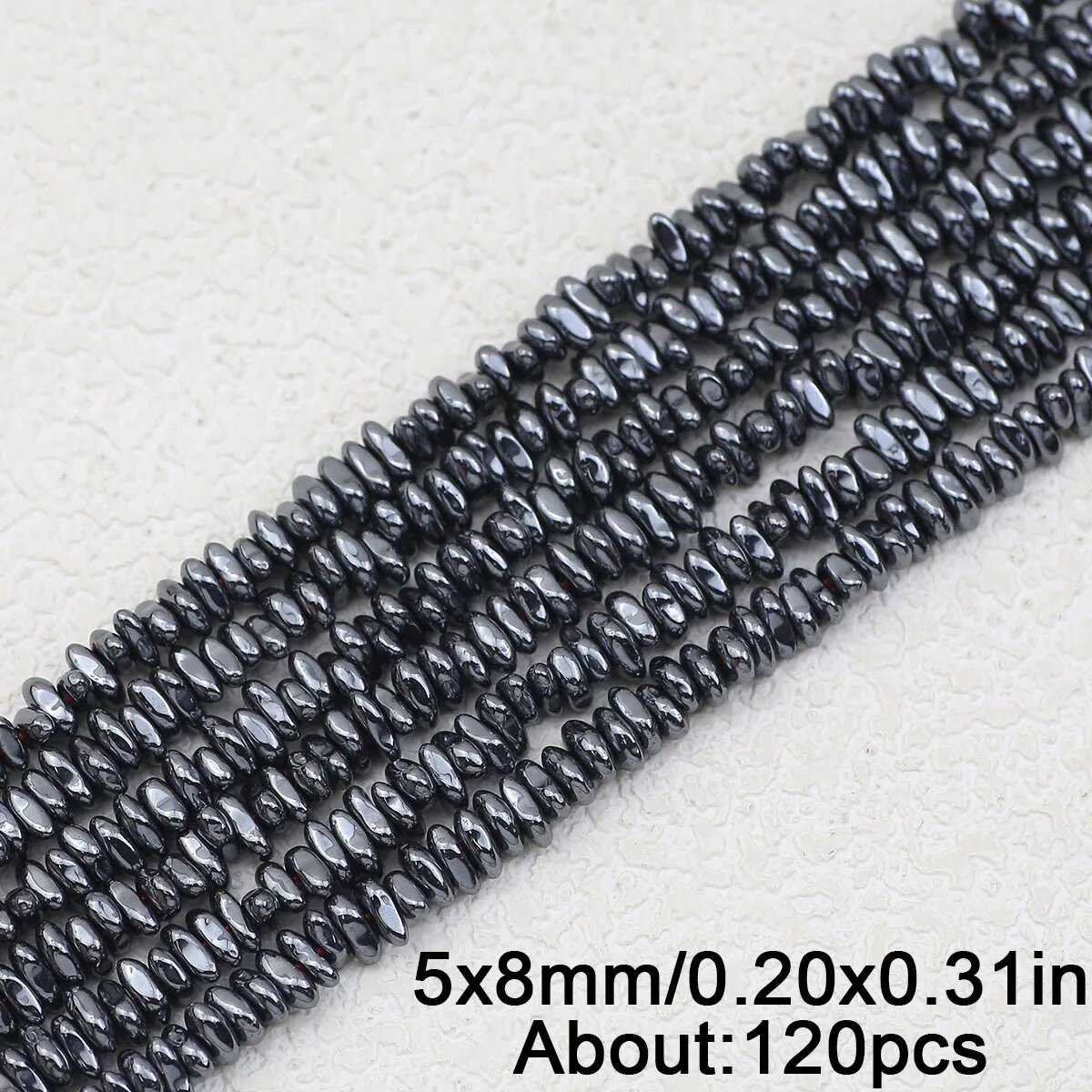 Бусины гематита 5x8 мм, натуральный черный, 120 шт