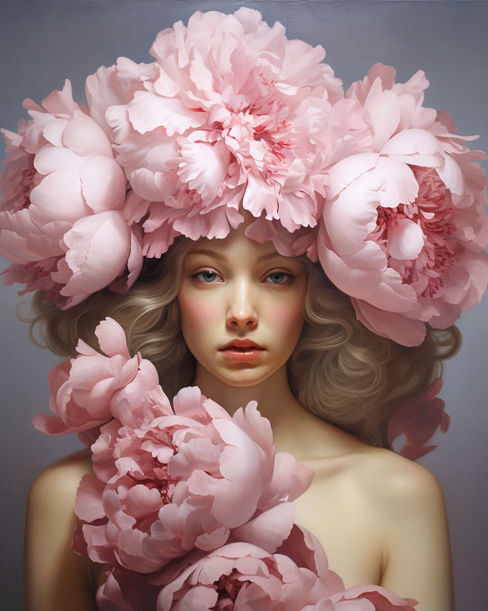 Картина по номерам девушка в пионах 40х50