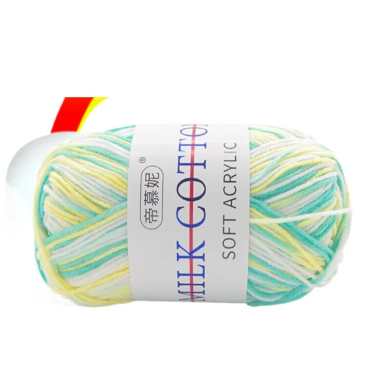 Пряжа акриловая Milk Cotton, белый, желто-зеленый, 50г