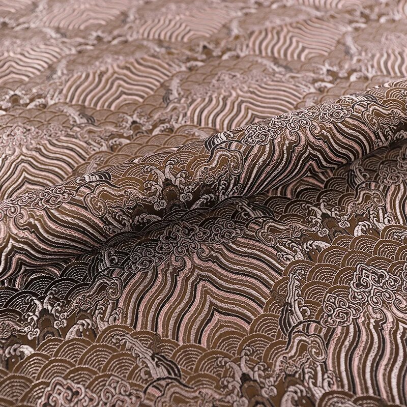 Парча жаккардовая атласная ткань Коричневый, 17