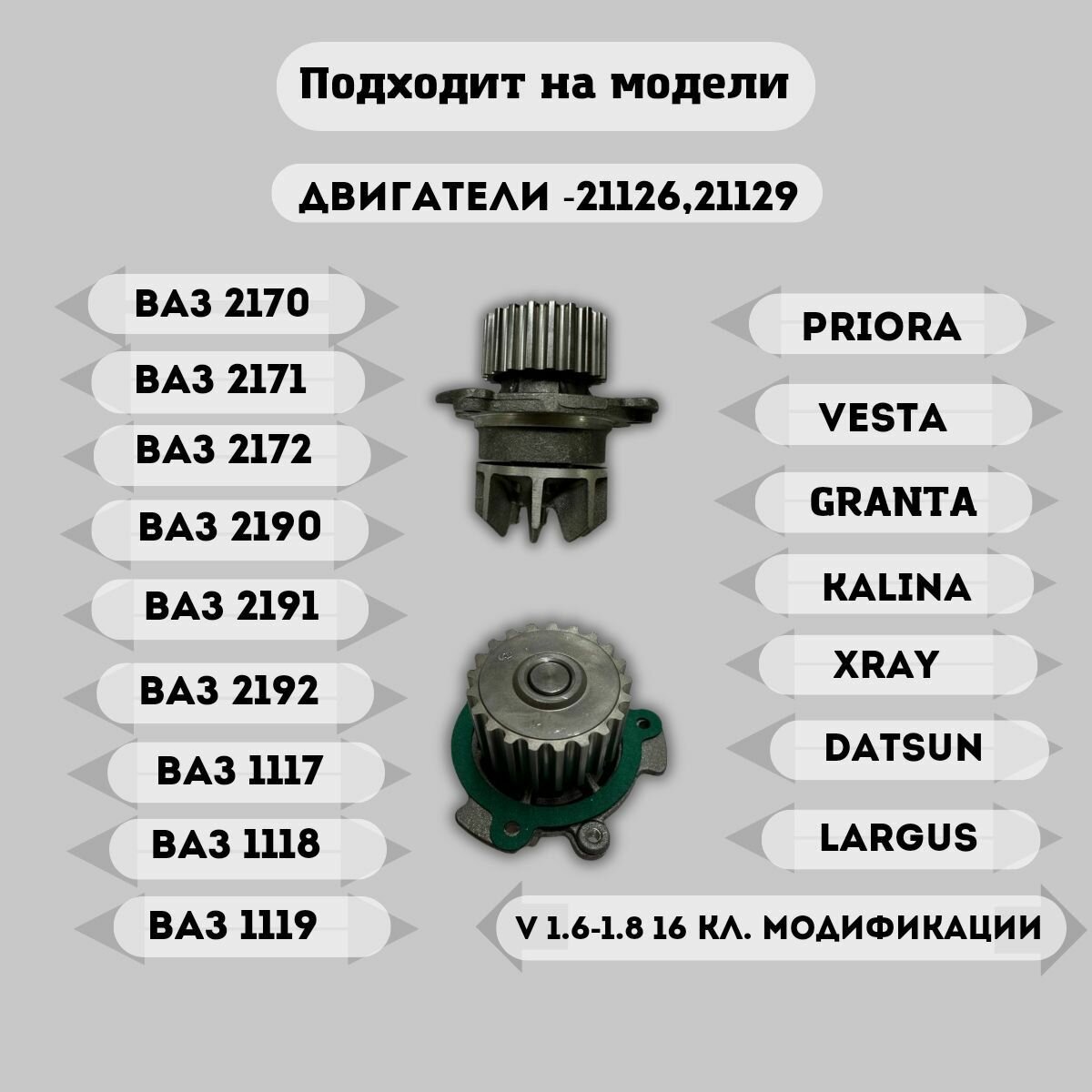 Водяной насос (Помпа) ВАЗ Priora, Vesta, Granta, Kalina, Xray, Datsun, Largus (V 1.6-1.8 16 кл. Модификации)