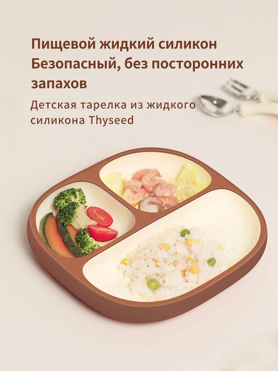 Тарелка детская на присоске секционная Thyseed, коричневый