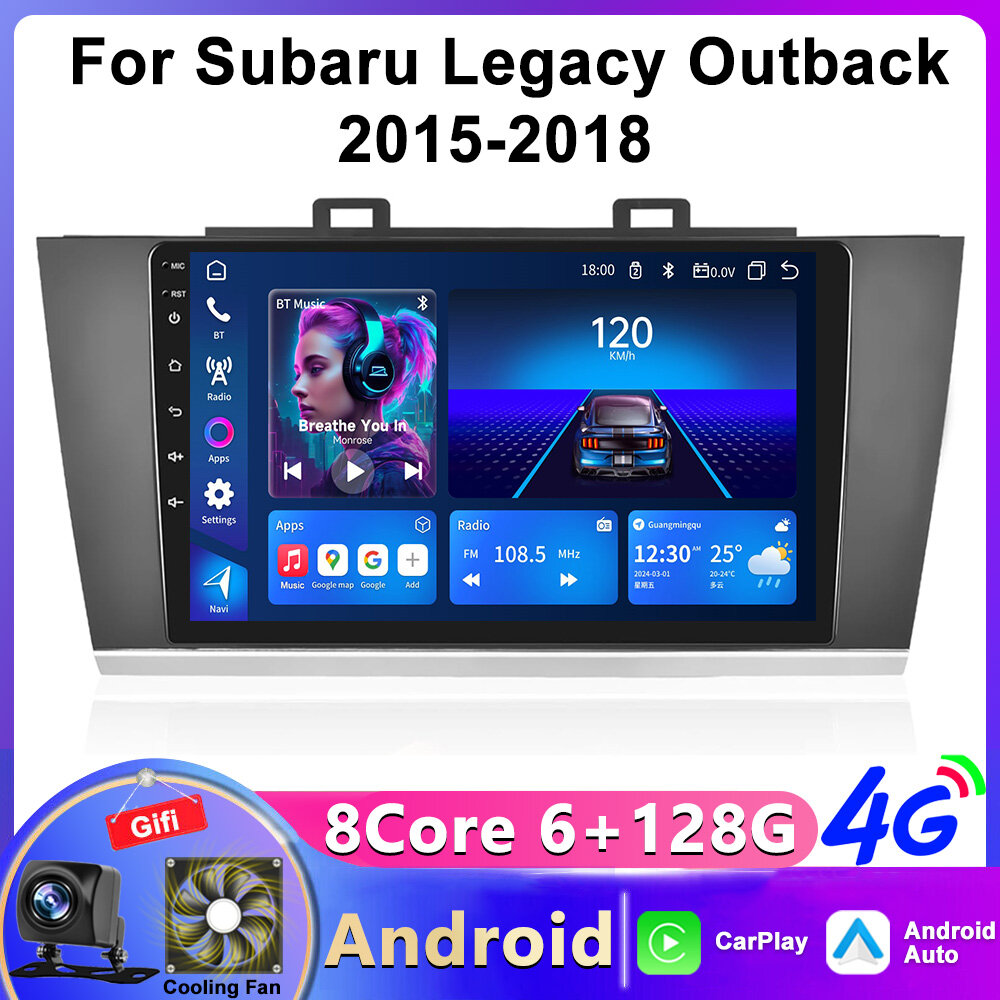 Магнитола Subaru Legacy Outback 2014-2018-Android 8 ядер Память 6+128Gb-Carplay-DSP 48 полос-4G(Sim)