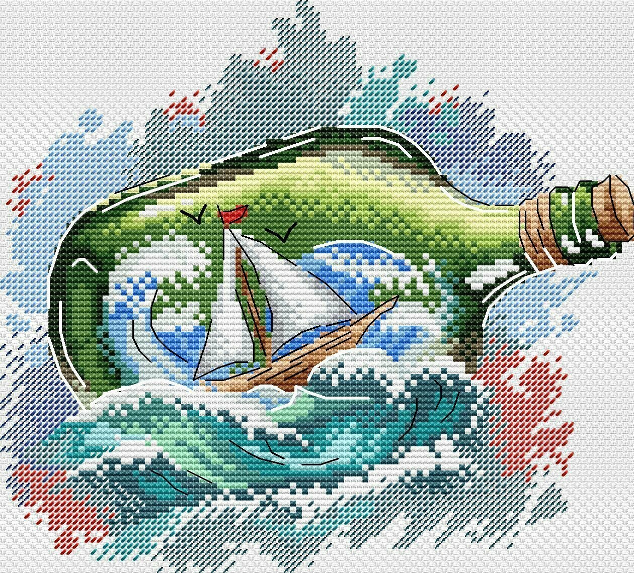 Набор для вышивания на водорастворимой канве "Морское послание", 18х19 см