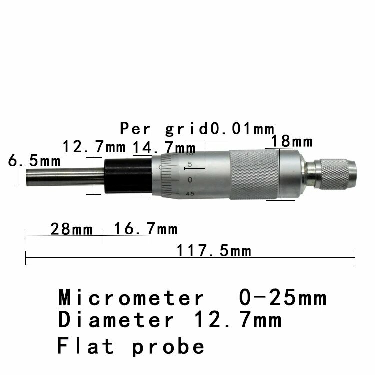 Микрометр LIANYU 0-25 мм, диаметр 12.7 мм, плоский наконечник