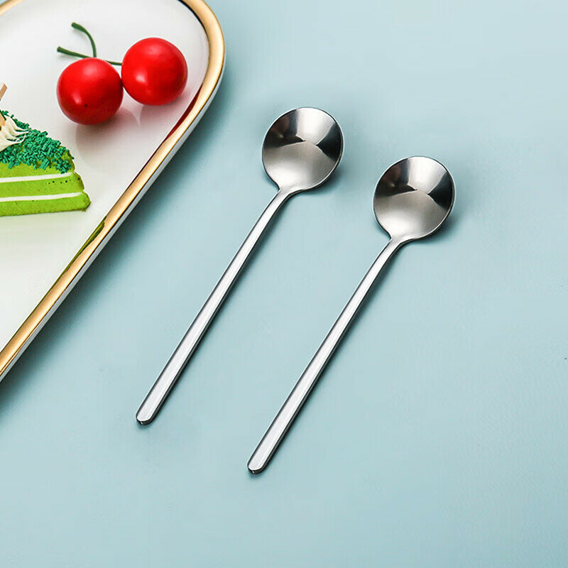 Shihua 304 Stainless Steel Round Spoon Set of 2, Coffee Honey Mixing Spoon, Dessert Spoon, Small Soup Spoon