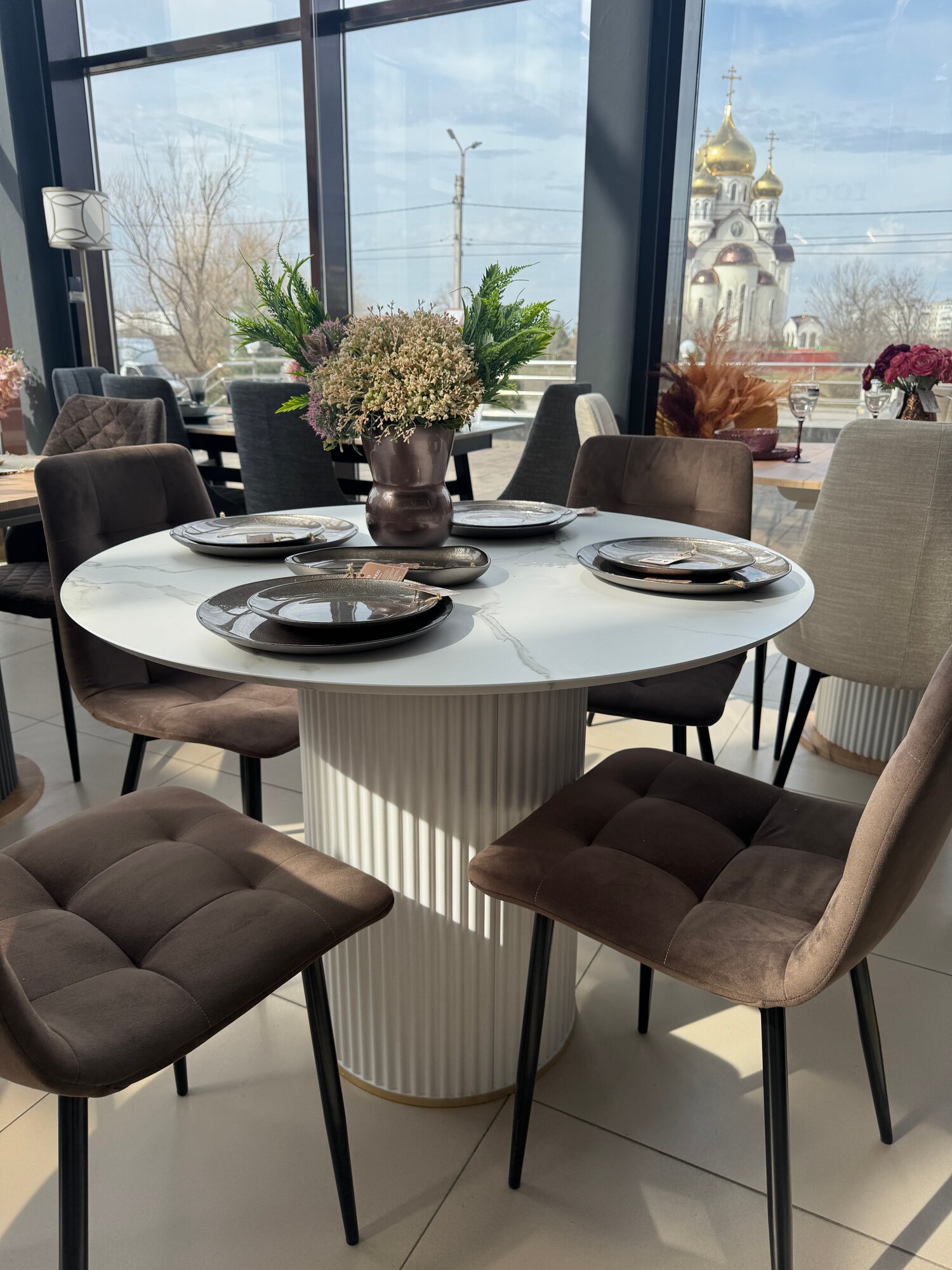 Стол кухонный обеденный круглый, 100х100 см, на 4 персоны, дизайнерский, Монте Белый