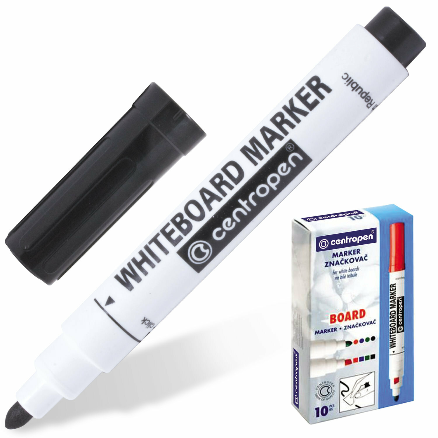 Маркер стираемый для белой доски черный, CENTROPEN "Dry-Wipe", 2,5 мм, 8559, 5 8559 0112