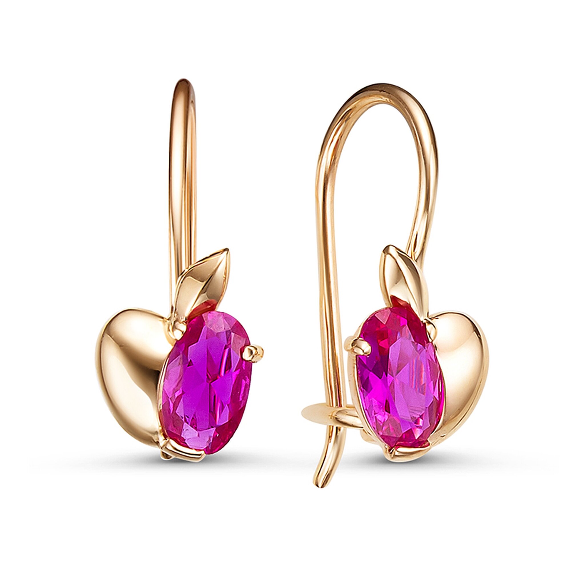 Серьги, красное золото, 585 проба, корунд