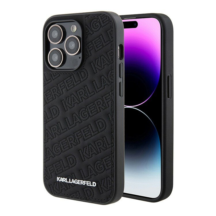 Karl Lagerfeld чехол для iPhone 15 Pro Max, кожа PU Quilted Logo pattern черный