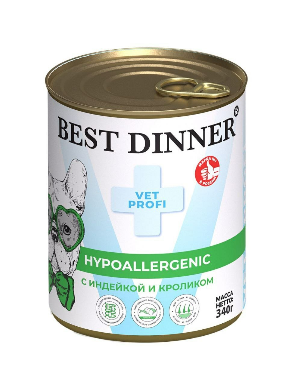 Бест Диннер Vet Profi Hypoallergenic Exclusive консервы для собак "Индейка/кролик", 340г х 6шт