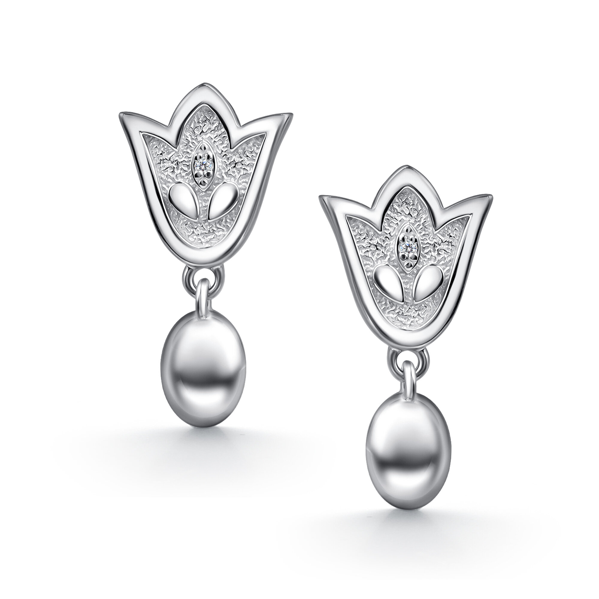 Серьги пусеты, серебро, 925 проба, родирование, фианит