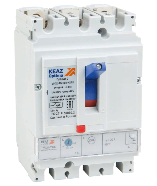 Автоматический выключатель КЭАЗ 250F-TM100-УХЛ3, ТМ100 250А характеристика срабатывания F, 50кА, OptiMat D / электроавтомат