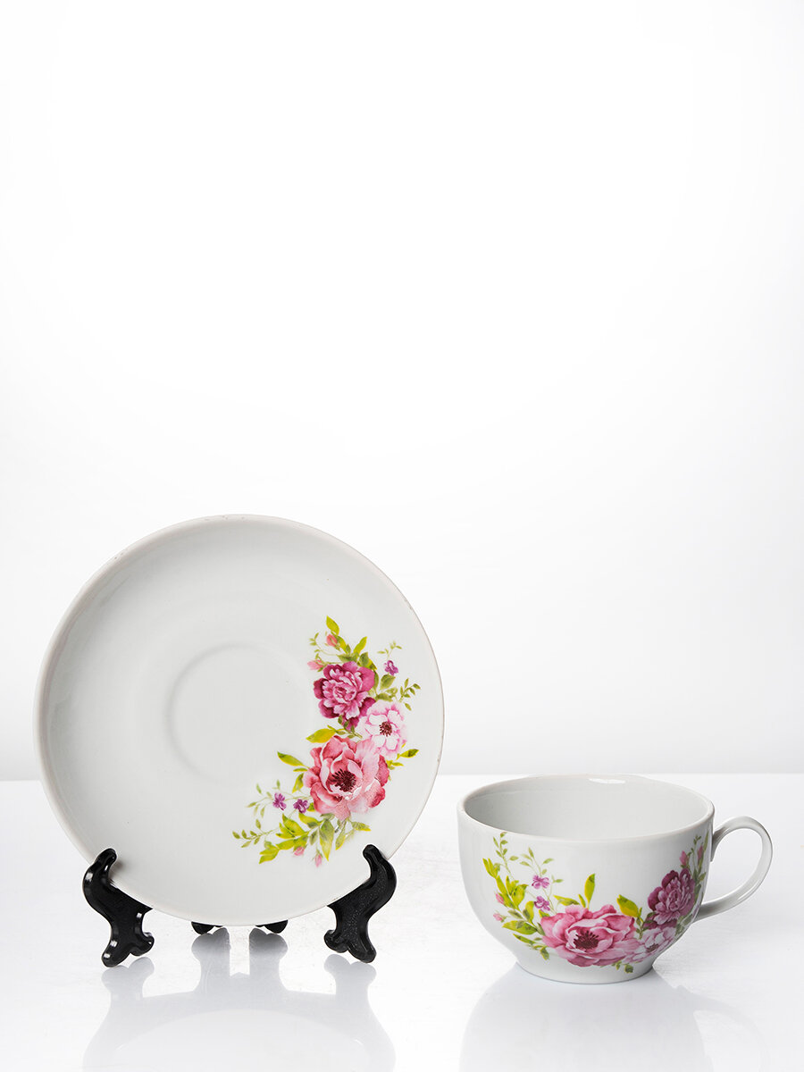 Пара чайная фарфоровая 210 мл. Дулево "Оливия" ф. Янтарь