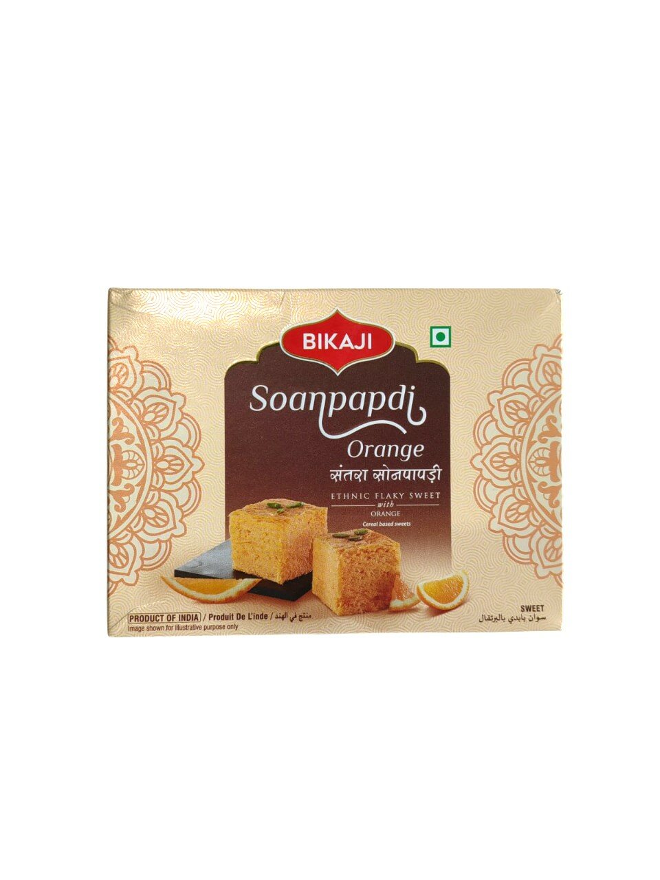 Soanpapdi ORANGE, BIKAJI (Соанпапди - индийская воздушная халва из нутовой муки апельсиновая, бикаджи), 200 г.