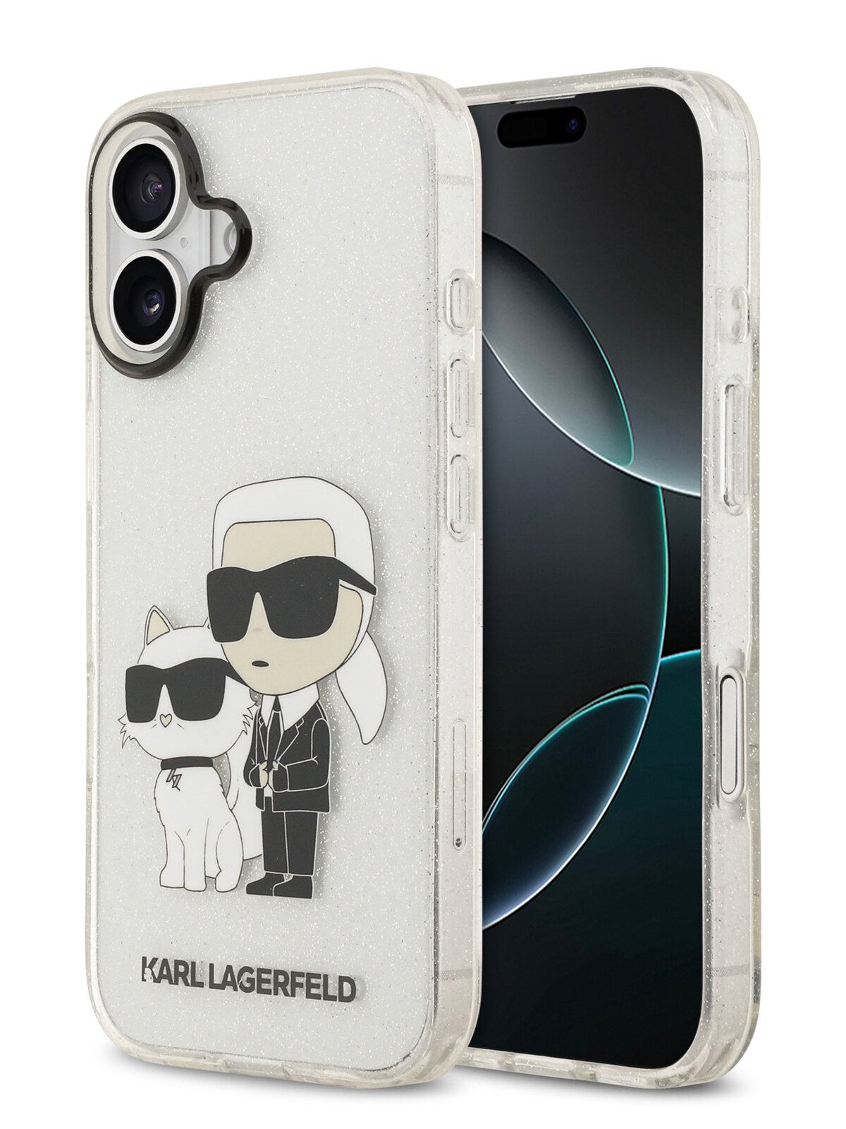 Чехол Karl Lagerfeld на iPhone 17, с принтом IML Design, с блестками Glitter, прозрачный