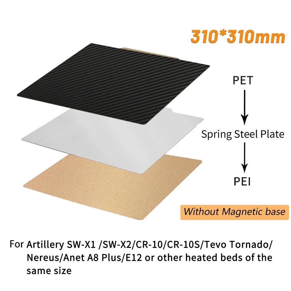 Платформа для 3D принтера PEI 310x310 мм, без магнитной базы