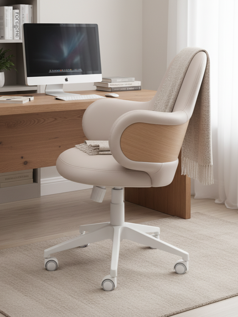 Кресло компьютерное на колёсиках Elan, офисный стул, для дома, бежевый цвет, белый, дизайнерское