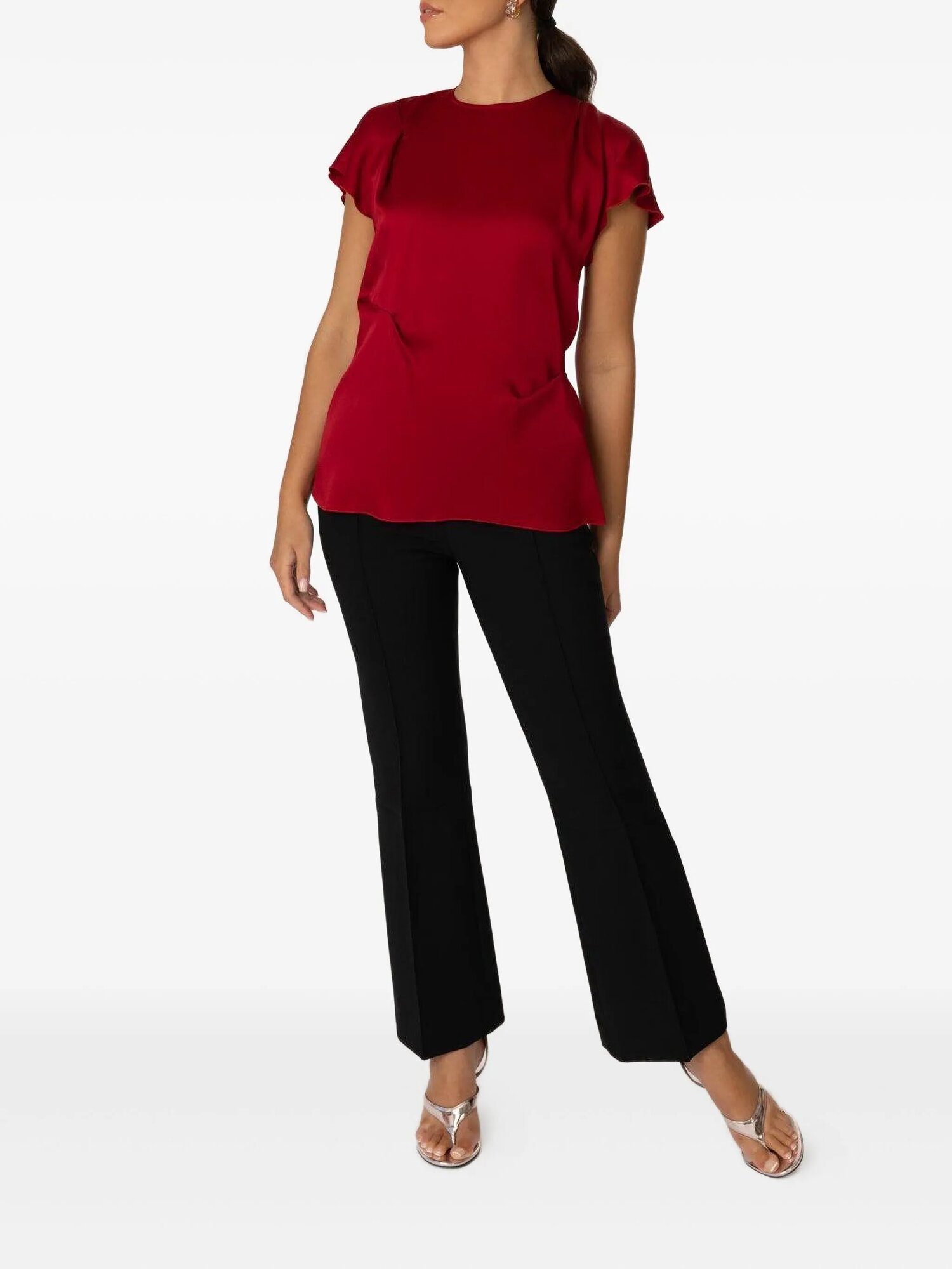 Топ Victoria Beckham Draped ruffle top, размер 10, красный — фото 1