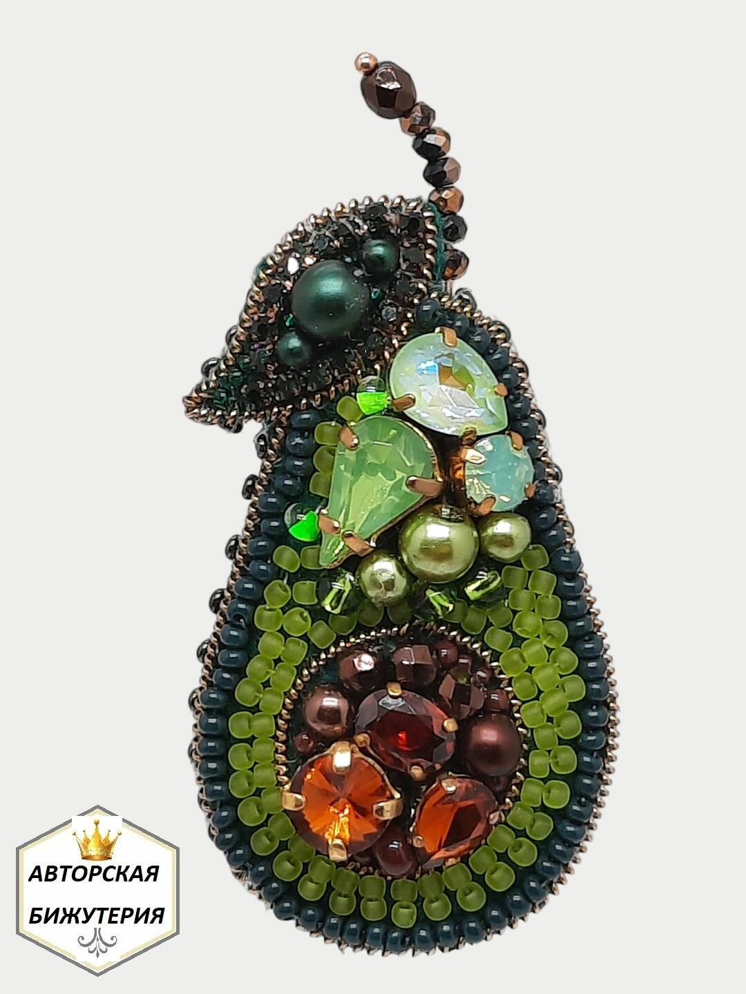 Брошь, фианит, бисер, кристалл