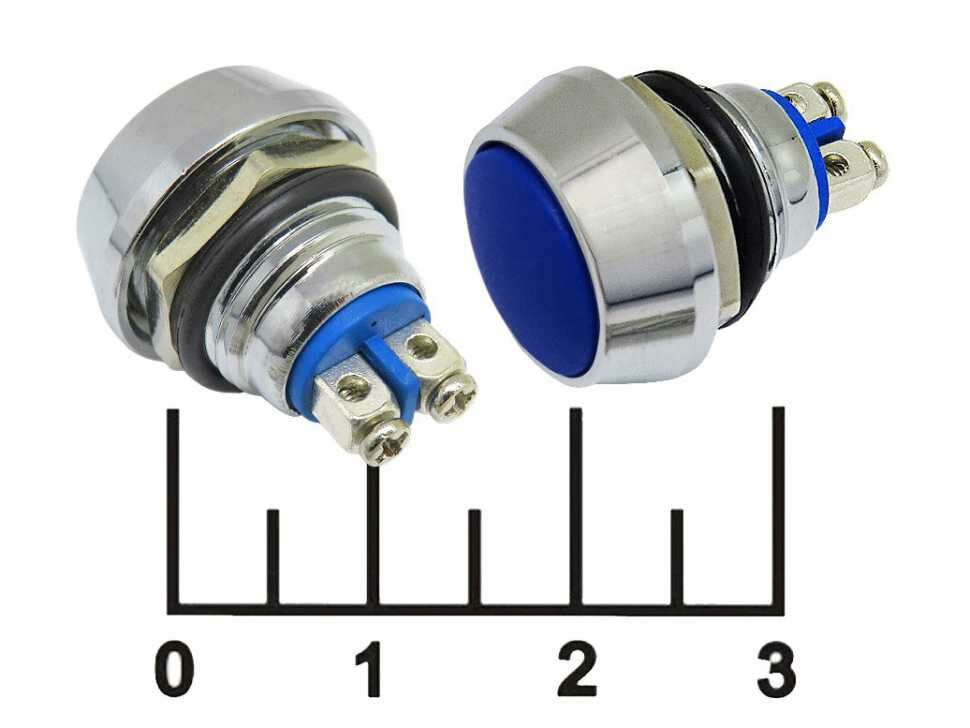 Кнопка без фиксации антивандальная синяя металл 2 контакта под винт (12мм) MSYJ