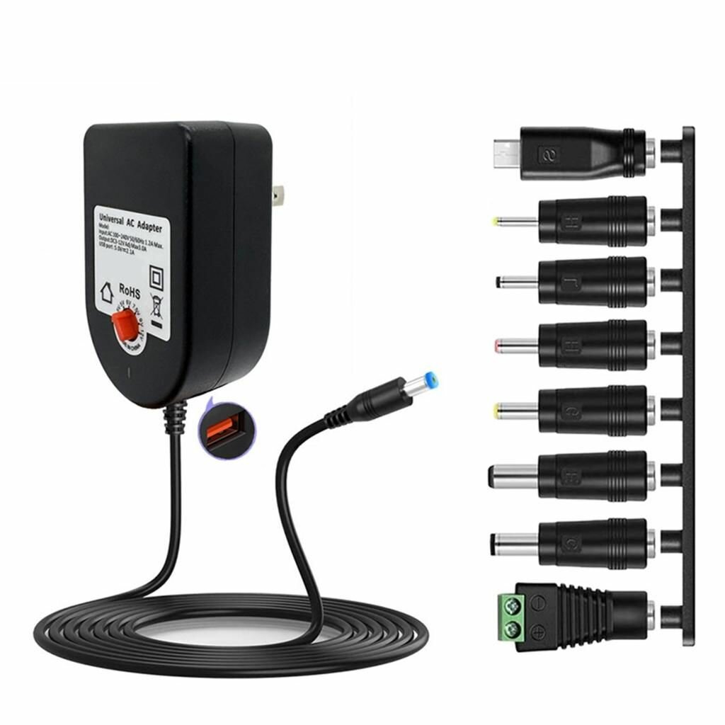 36Вт 3-12V зарядное устройство с 8 разъемами 100-240V в DC5521