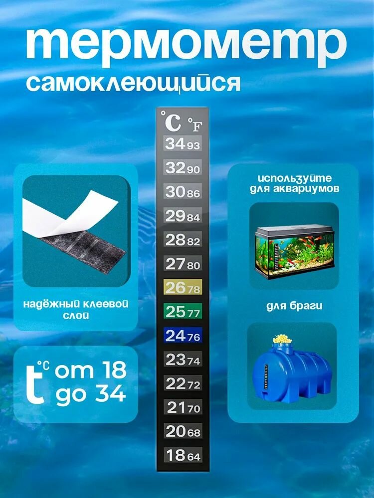Самоклеящийся термометр 18-34 градуса/черный * 1 штука/самоклеящаяся полоска без батарейки