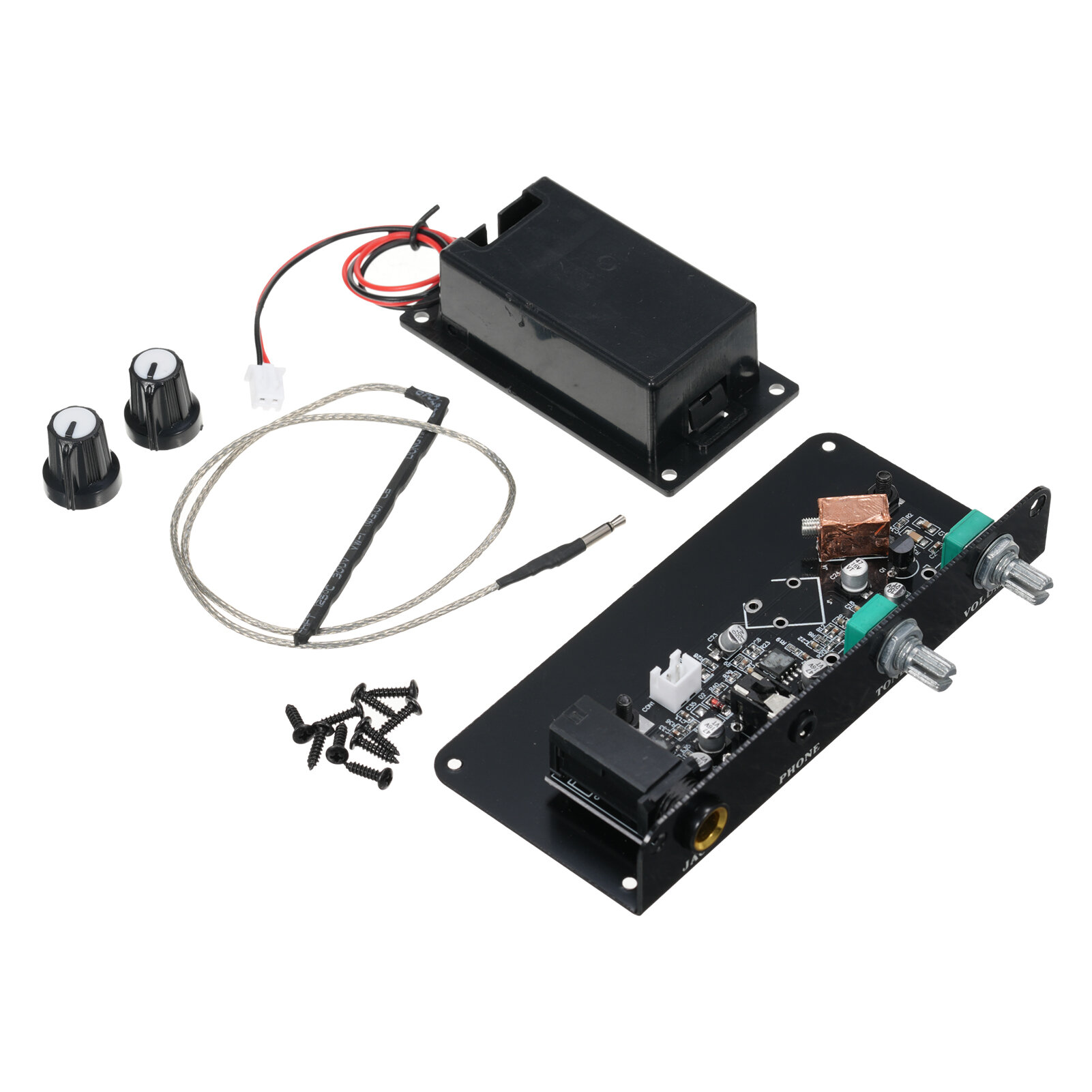 Гитарный звукосниматель Silent Guitar Equalizer с регулировкой тона и громкости для деталей DIY для Luther, Материал: Электроника + Металлы, Общий объем: 0-12, Тон: 100Hz-6.02KHz, Выходная розетка для наушников: 3.5mm, Выходная розетка: 6.35mm, Размер: