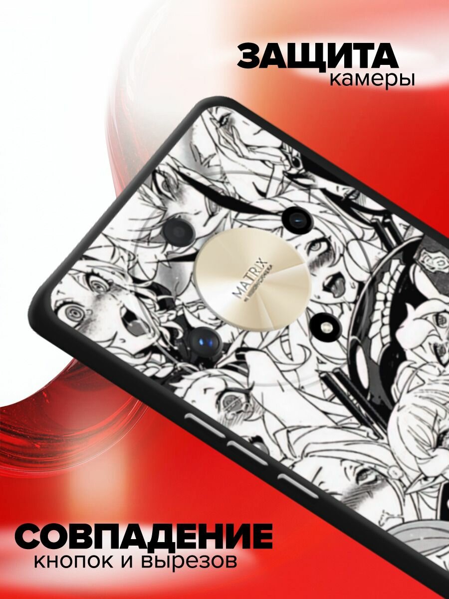 Черный матовый чехол на Honor X9B / Хонор X9B с принтом Ахегао манга тян — фото 1