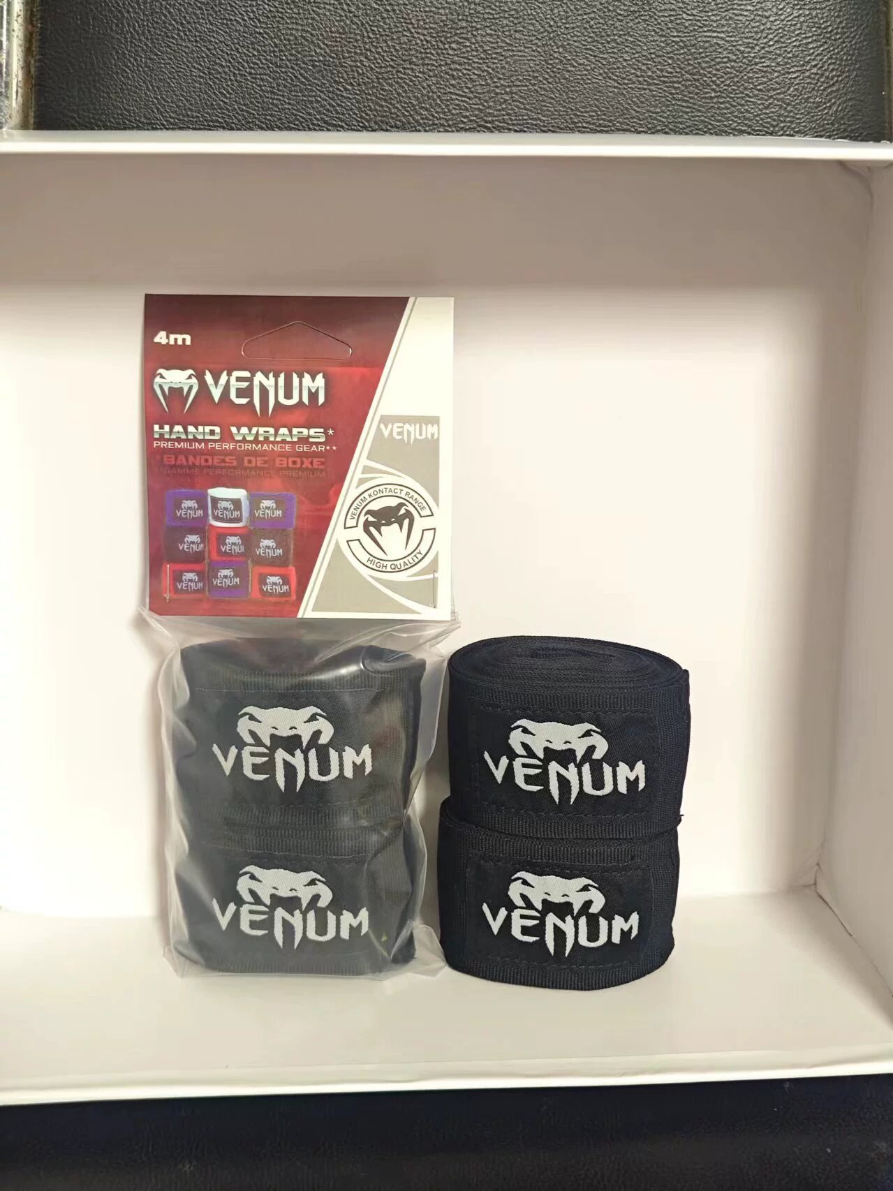 Бинты боксерские Venum Kontact, хлопок 90% нейлон 10%, 4м, чёрные